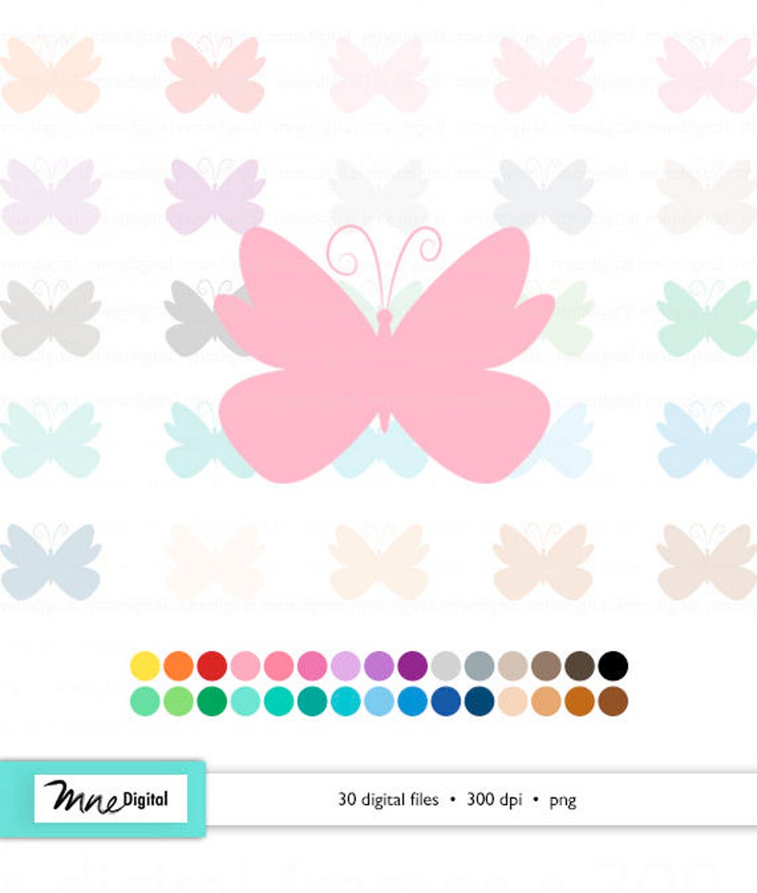 Butterfly Clipart, Digital Butterfly Clip Art, Multiple Colors, 30 ...
