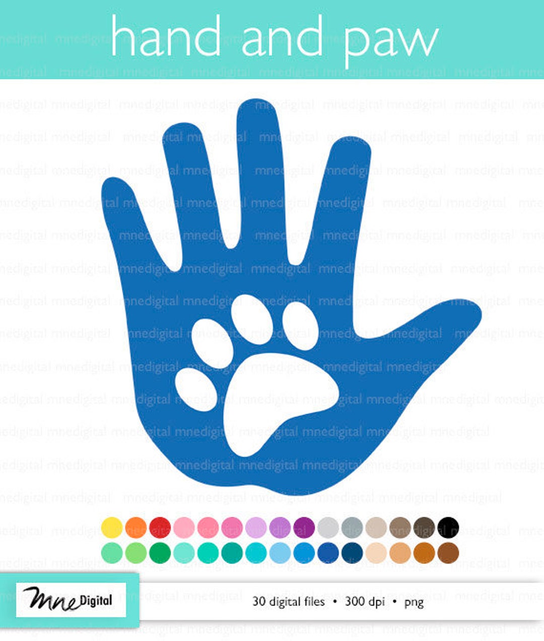 Digital Hand and Paw, Hand Paw Clipart, Printable, Multiple Colors, 30 ...