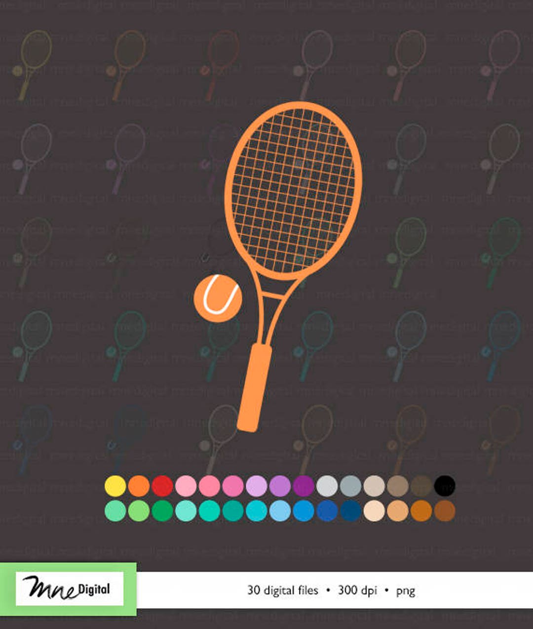 Tennis Clipart, Digital Tennis Ball Racket Racquet Art, Pineapple ...