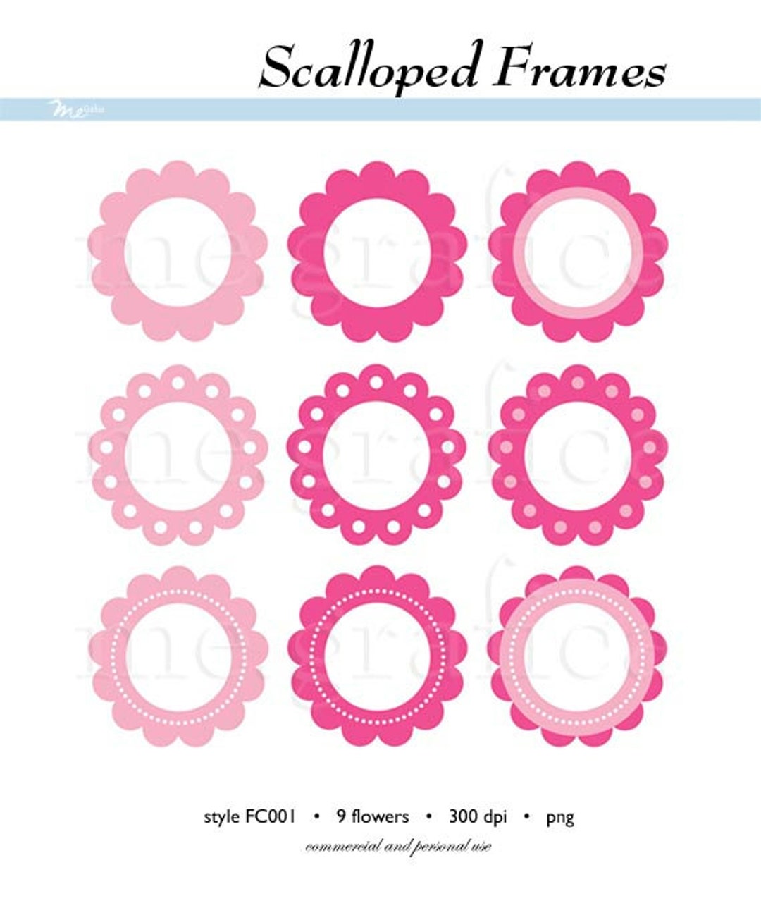 Digital Pink Circle Frames Instant Download Scallop Frame Flower Frame ...