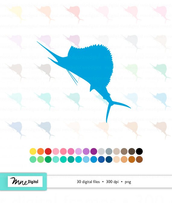Sailfish Clipart, Digital Sailfish, Sailfish Colors, 30 Colors ...