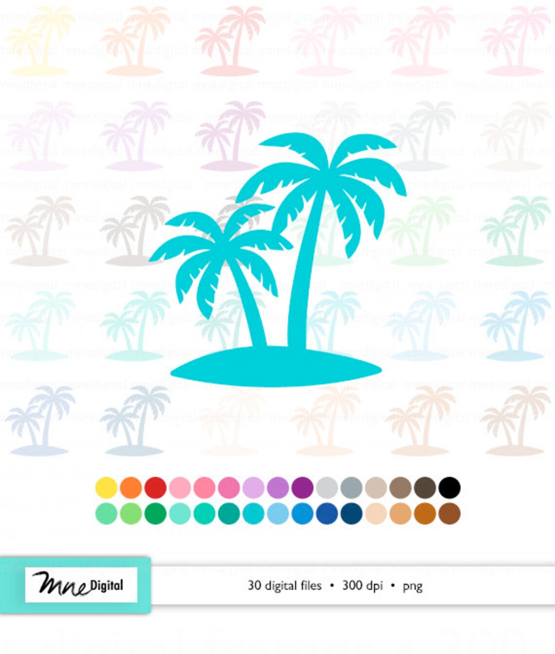 Palm Trees, Digital Palm Tree Clipart, Multiple Colors, 30 Colors ...