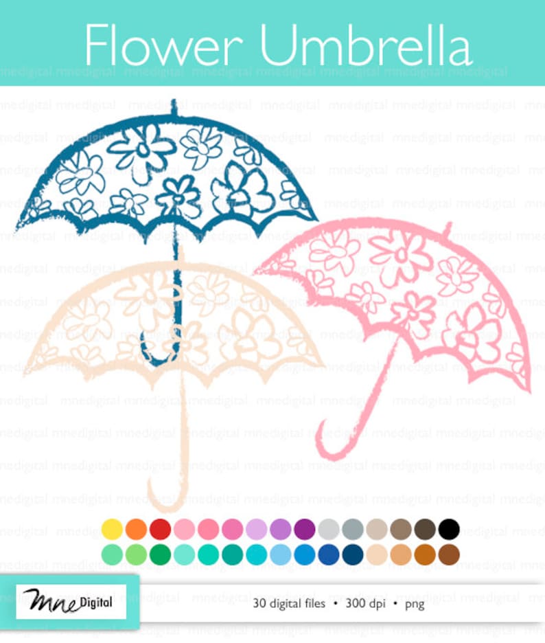 Umbrella Clip Art, Digital Umbrella Clipart, Multiple Colors, 30 Colors ...