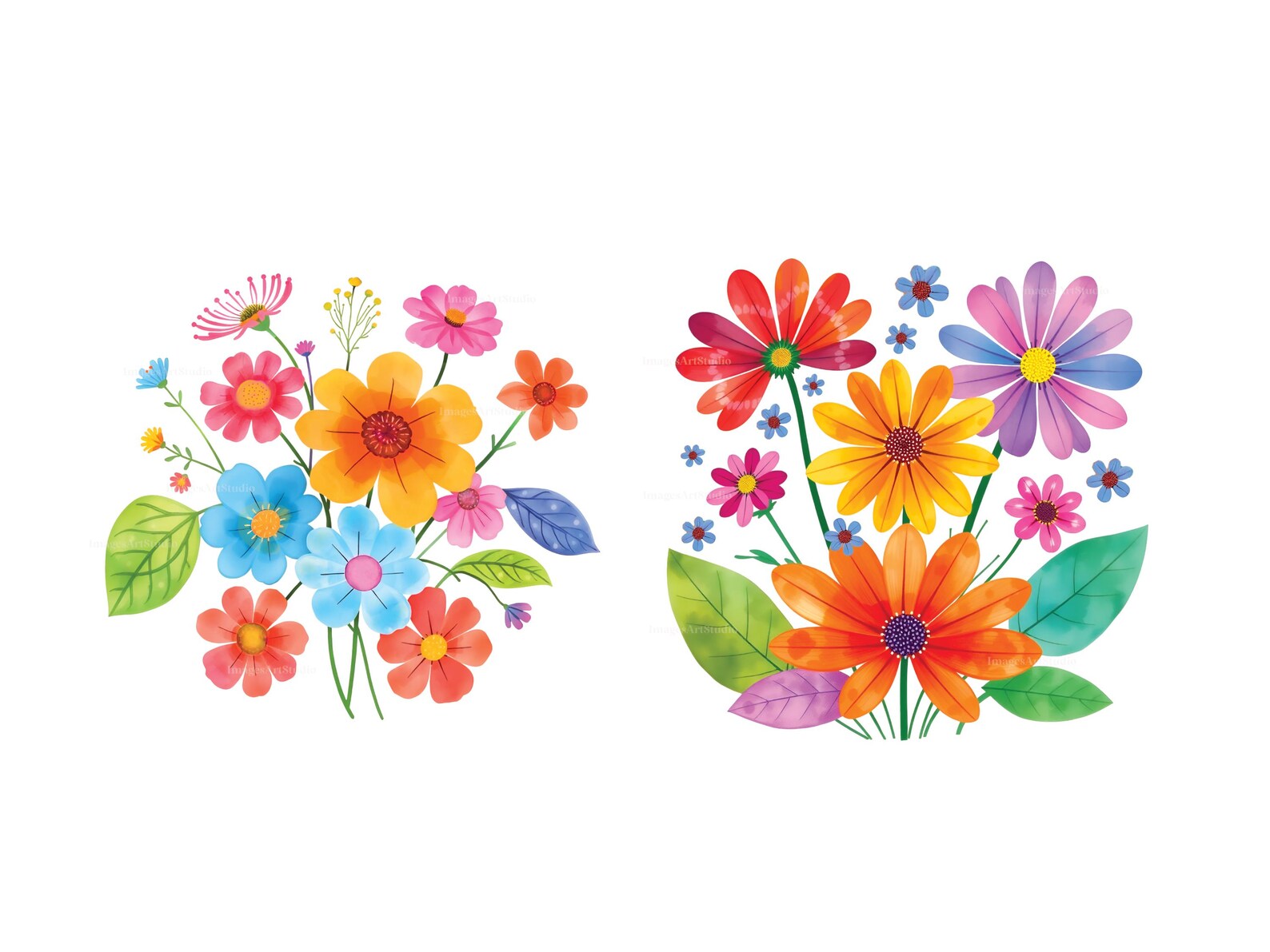 8 Flowers Clipart, Artsy Clipart Flowers, Quirky Colorful Flowers Clip ...