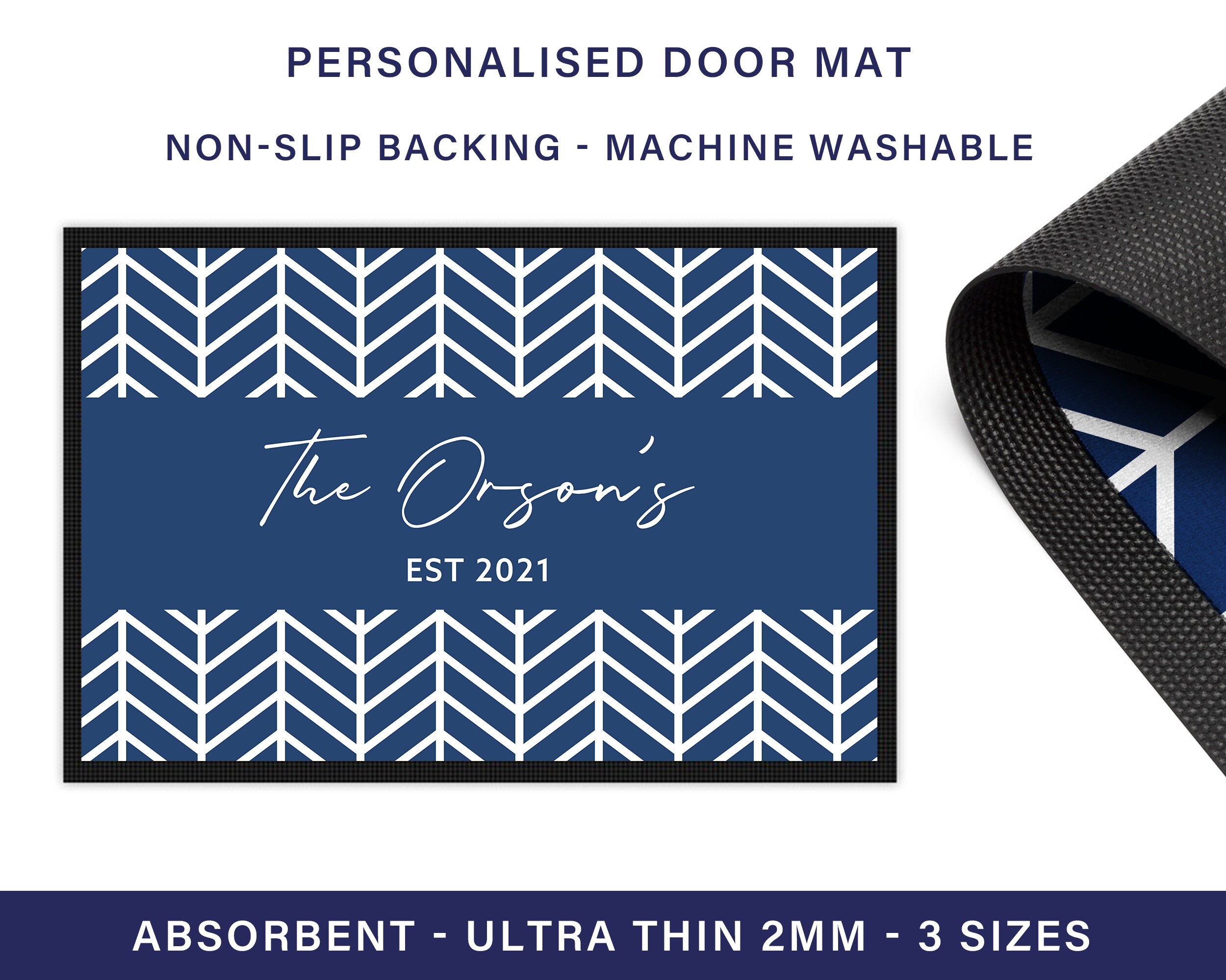 Navy Door Mat: Personalised Family Name Washable Non-Slip | Etsy