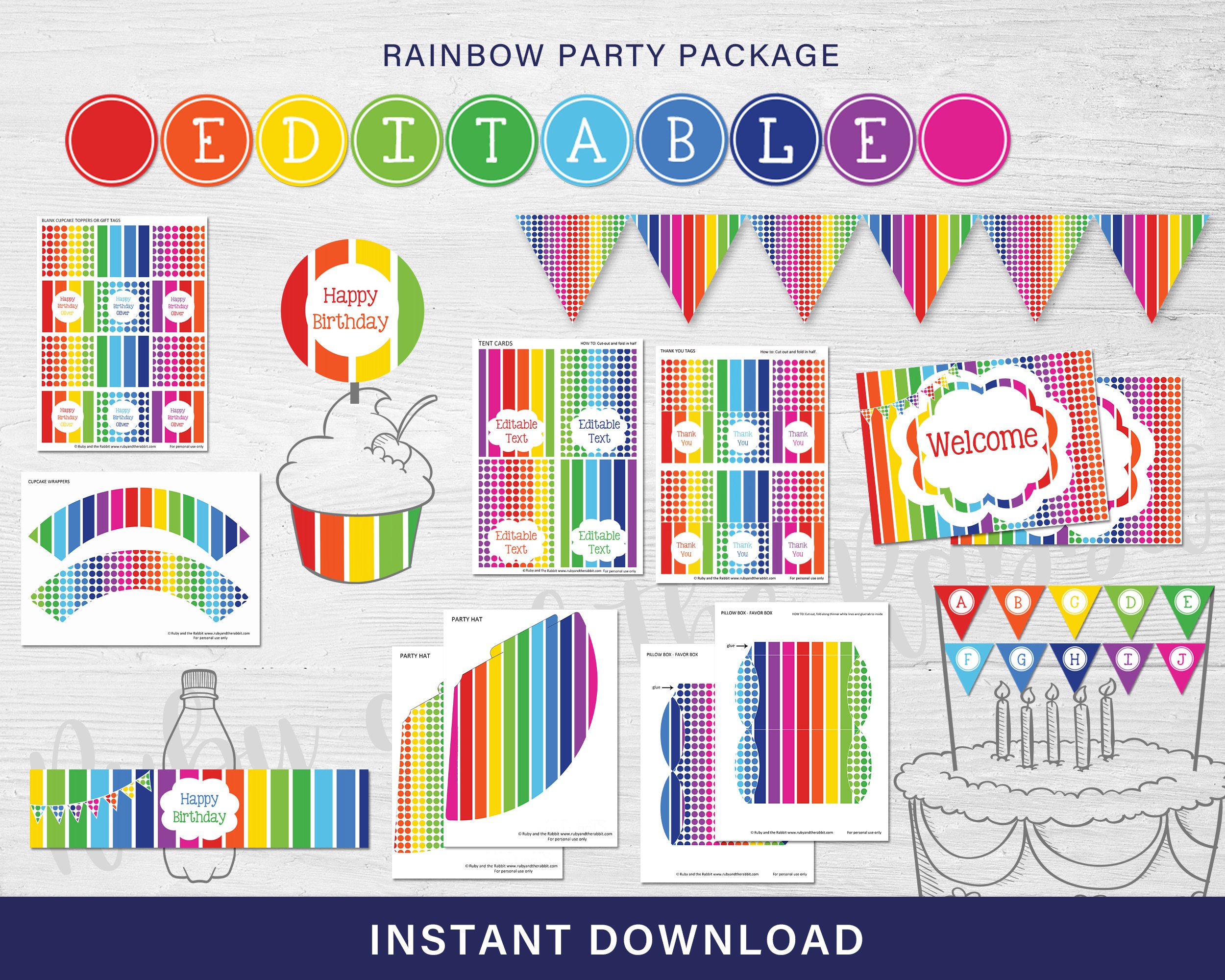 EDITABLE Rainbow Party Decorations PRINTABLE Rainbow Party | Etsy