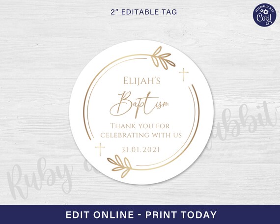 Baptism Thank You Tag Gold Baptism Thank You Tag EDITABLE - Etsy
