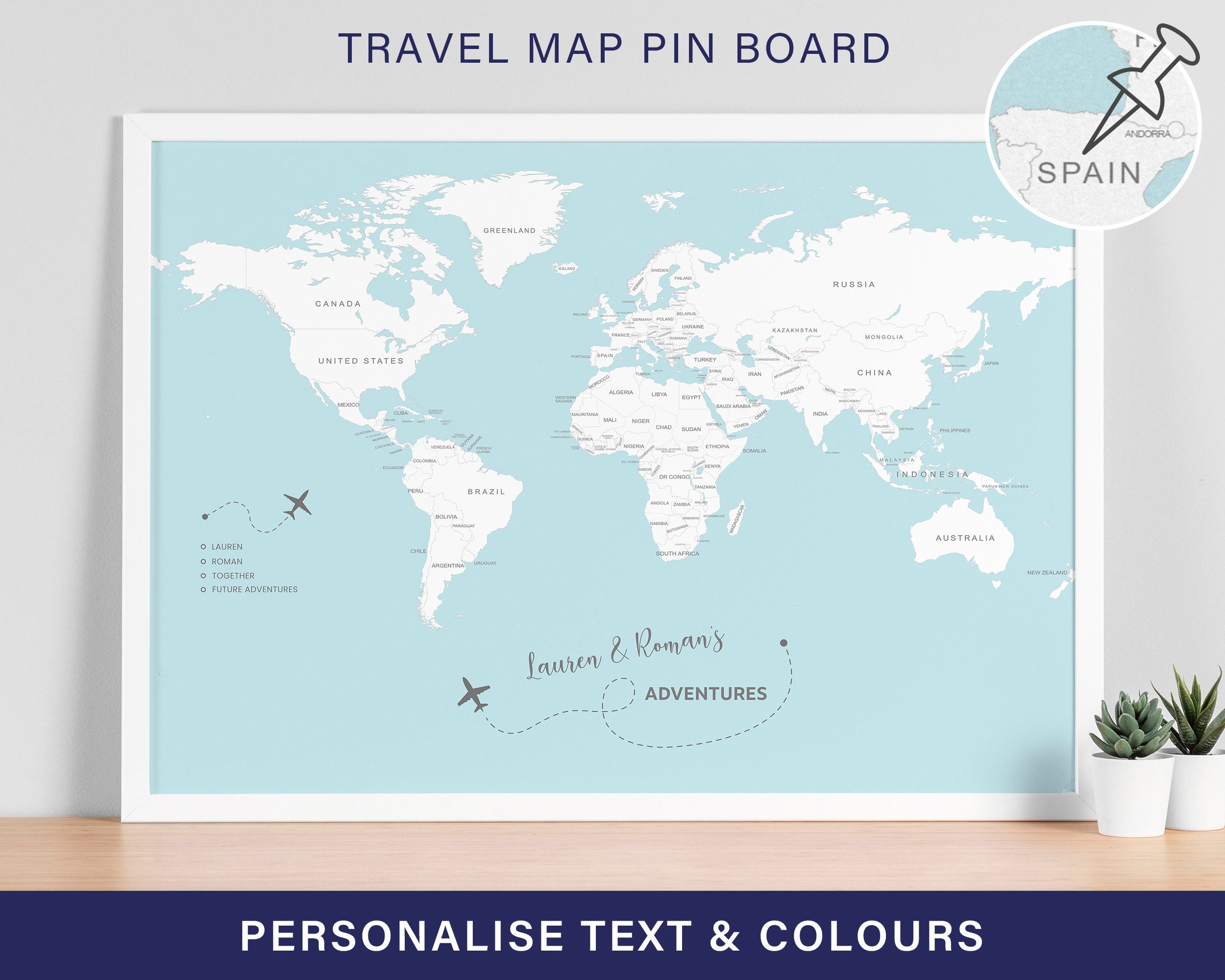 Travel Map Pin Board World Map Push Pin Atlas Notice Board - Etsy UK