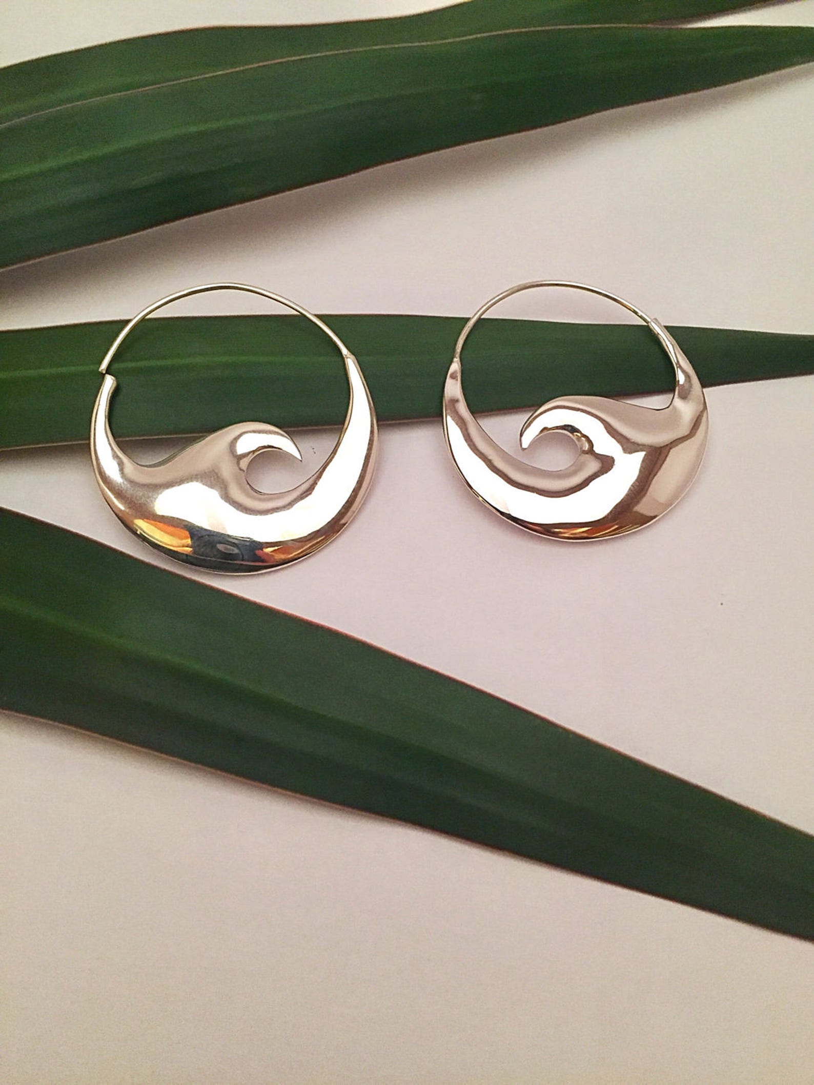 Sterling Silver Wave Circle Hoops, Unique Boho Chic Hoops, Beachy Hoops ...