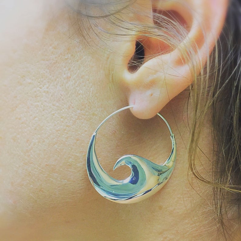 Sterling Silver Wave Circle Hoops Unique Boho Chic Hoops | Etsy
