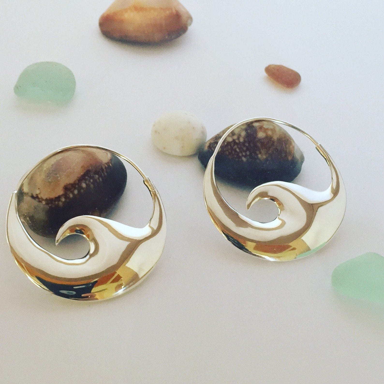 Sterling Silver Wave Circle Hoops, Unique Boho Chic Hoops, Beachy Hoops ...