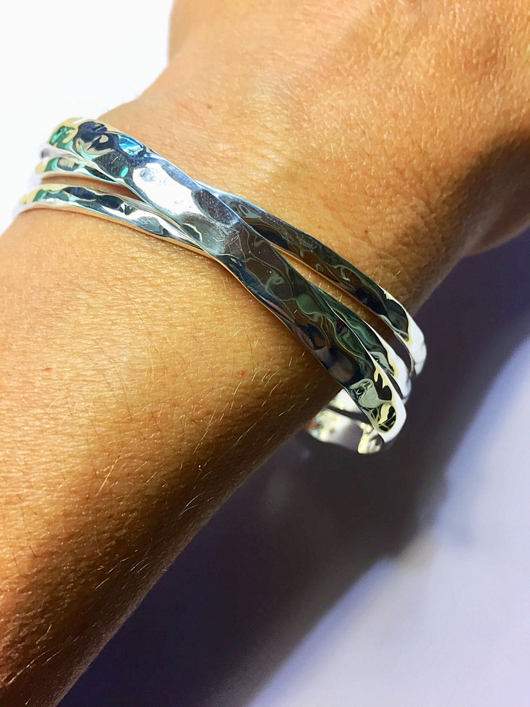 Sterling Silver Textured Triple Bar Cuff Barcelet - Etsy