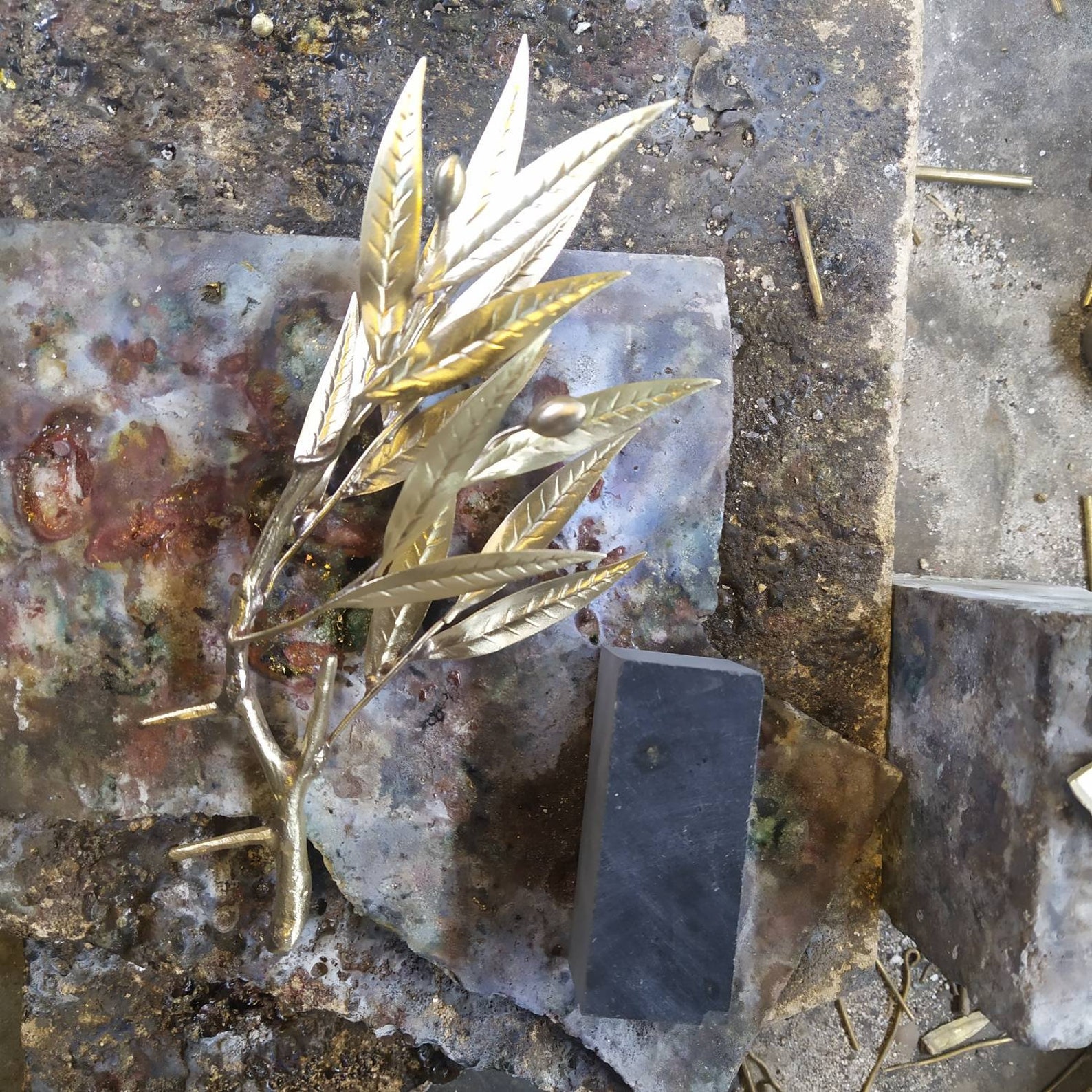 Bronze casting olive branch on marble base | Etsy