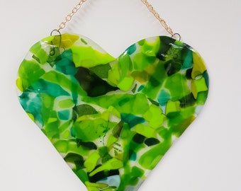 Large Fused Glass Heart - Etsy UK
