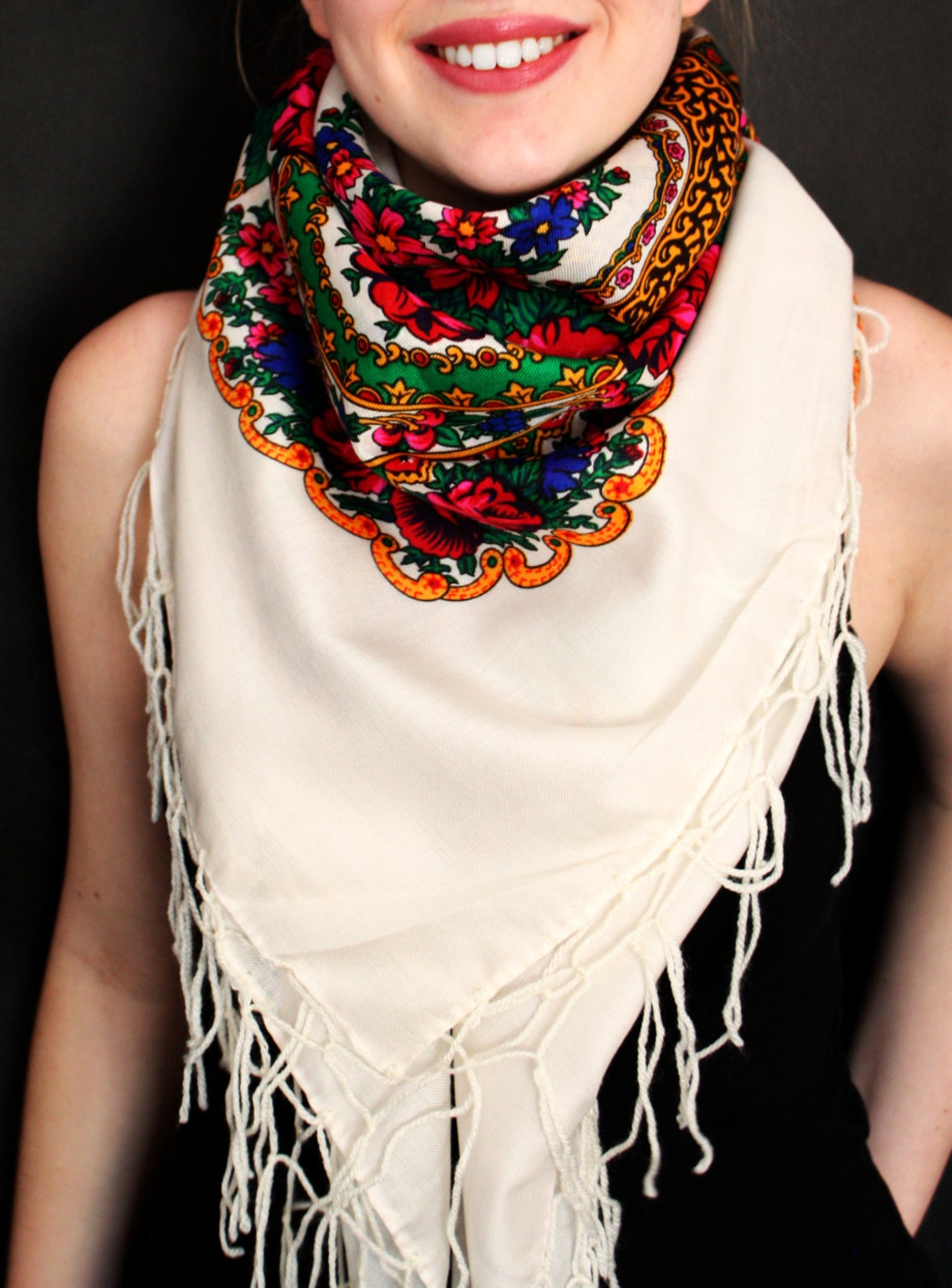 BIG Size Shawl Scarf in 13 Colors With Flower Patterns and - Etsy