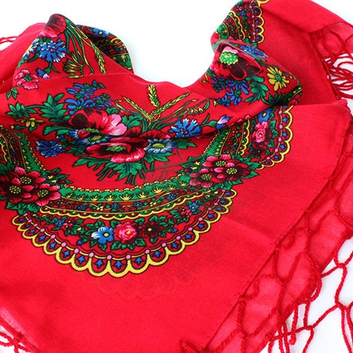Polish Slavic Folk Scarf Fringes Flowers Pattern Ethnic Shawl | Etsy