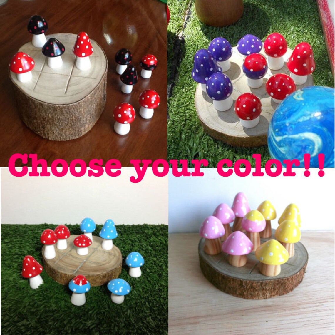 Toadstool Tic Tac Toe Game Natural Stem Mushrooms | Etsy