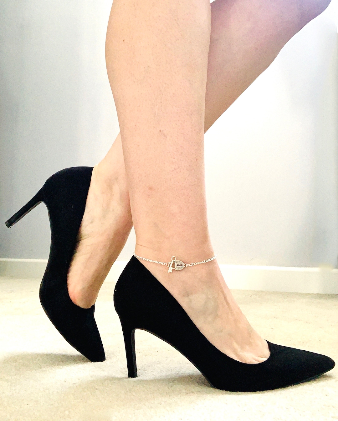 Silver Plated Lock and Key Anklet: Toggle Clasp Chain - Etsy
