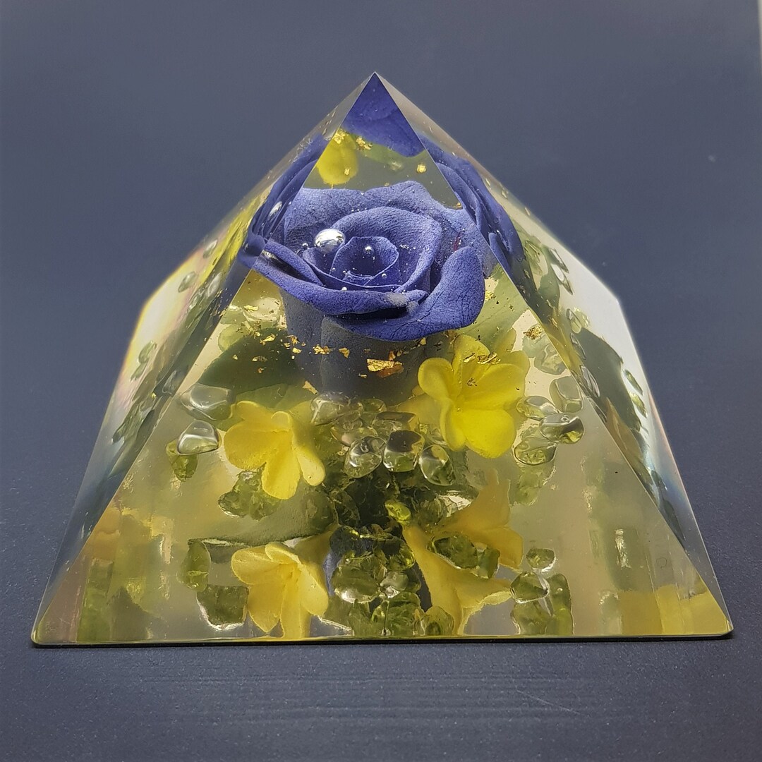 Blue Rose Orgonite Pyramid With Peridot, Crystal Energy, Meditation ...