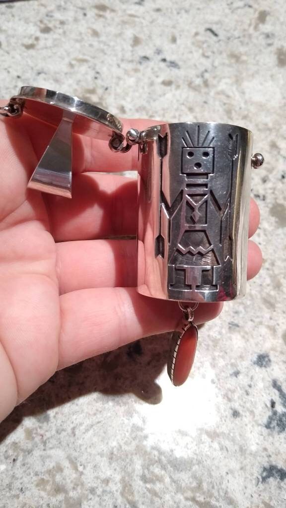 Native American Hopi Sterling Silver Box Vessel Pendant With Long Coral ...