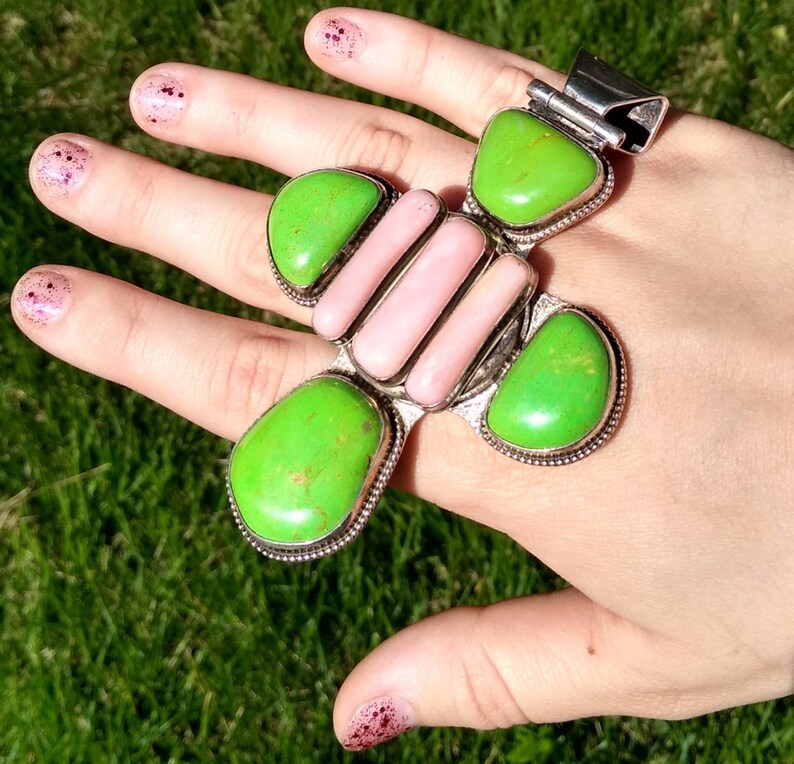 D. Troutman Navajo Silver Creations 4" Gaspeite and Pink Opal Cross ...