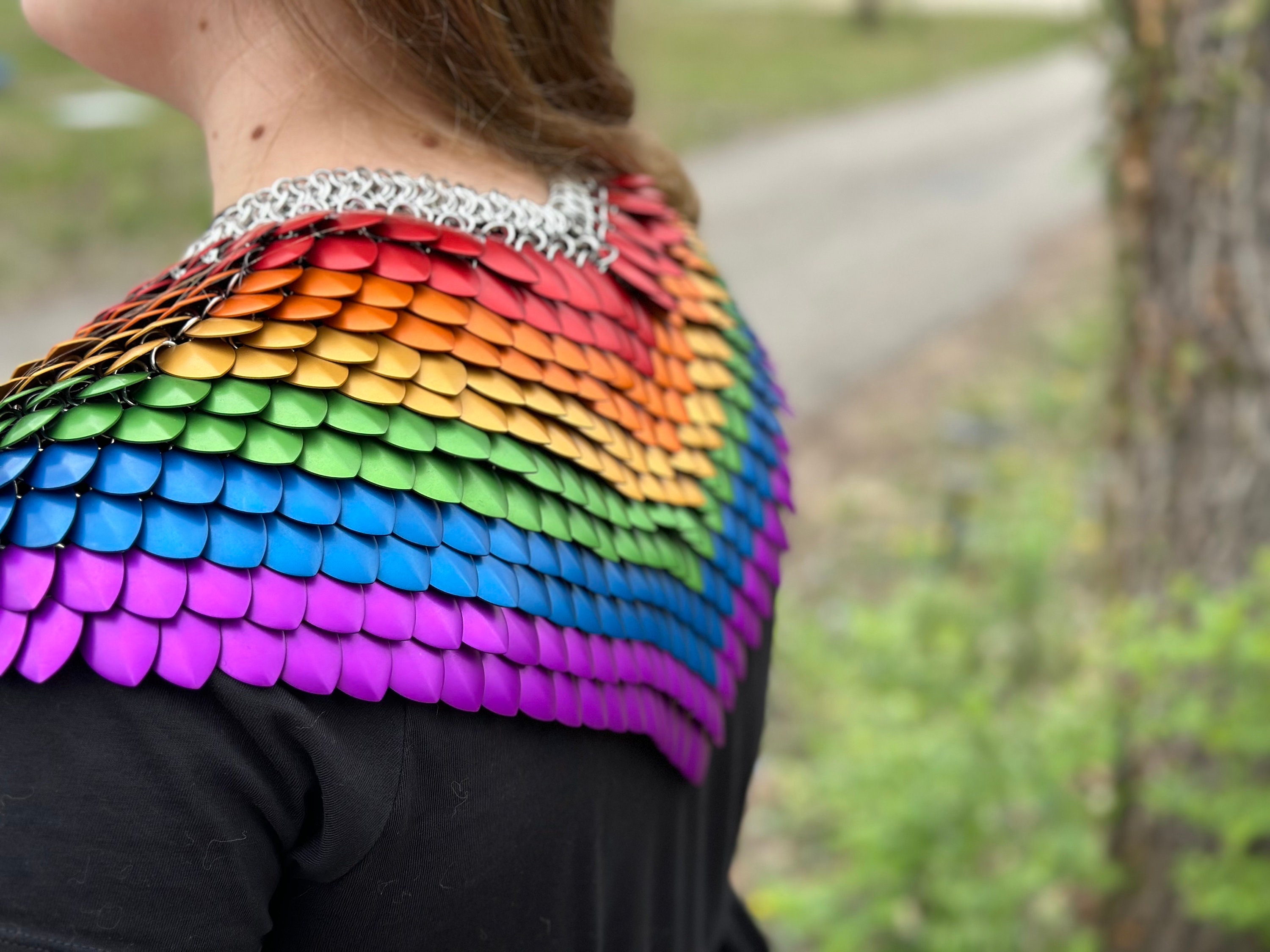 Rainbow Premium Scalemail Cloak/shoulder Drape - Etsy