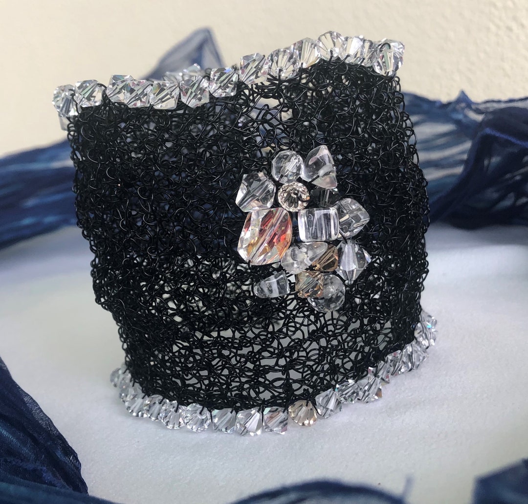 Black Mesh Cuff, Mesh Woven, One of a Kind, Handcrafted Wide 7 Inch ...