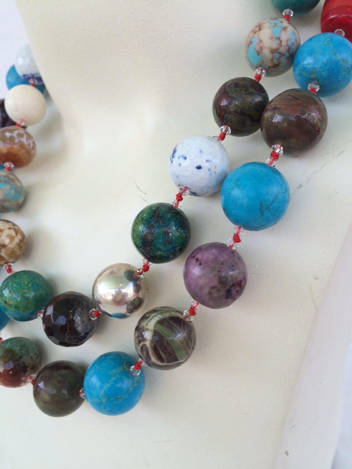 Gemstone Necklace, 19 Inch, Graduated Strand of 14 Mm Semi Precious ...