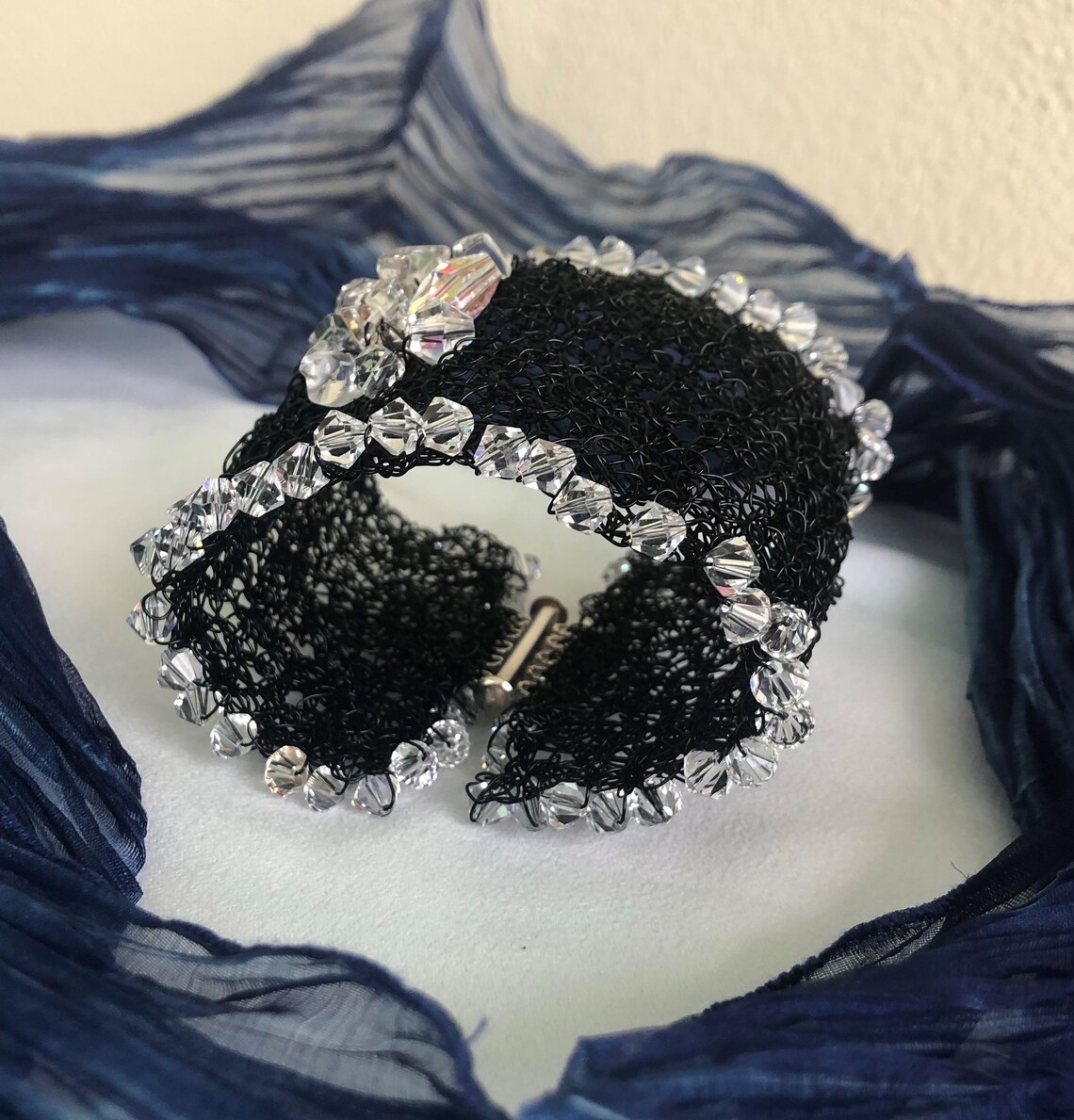 Black Mesh Cuff, Mesh Woven, One of a Kind, Handcrafted Wide 7 Inch ...