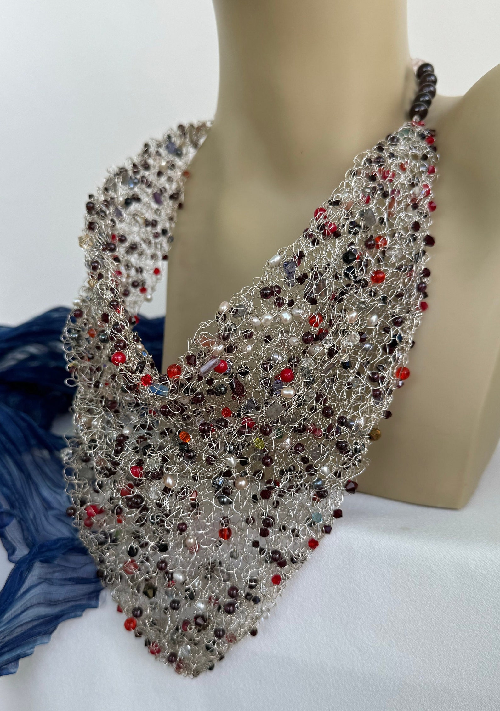 Mesh Bib Necklace Sculpted and Woven Sterling Over Copper - Etsy