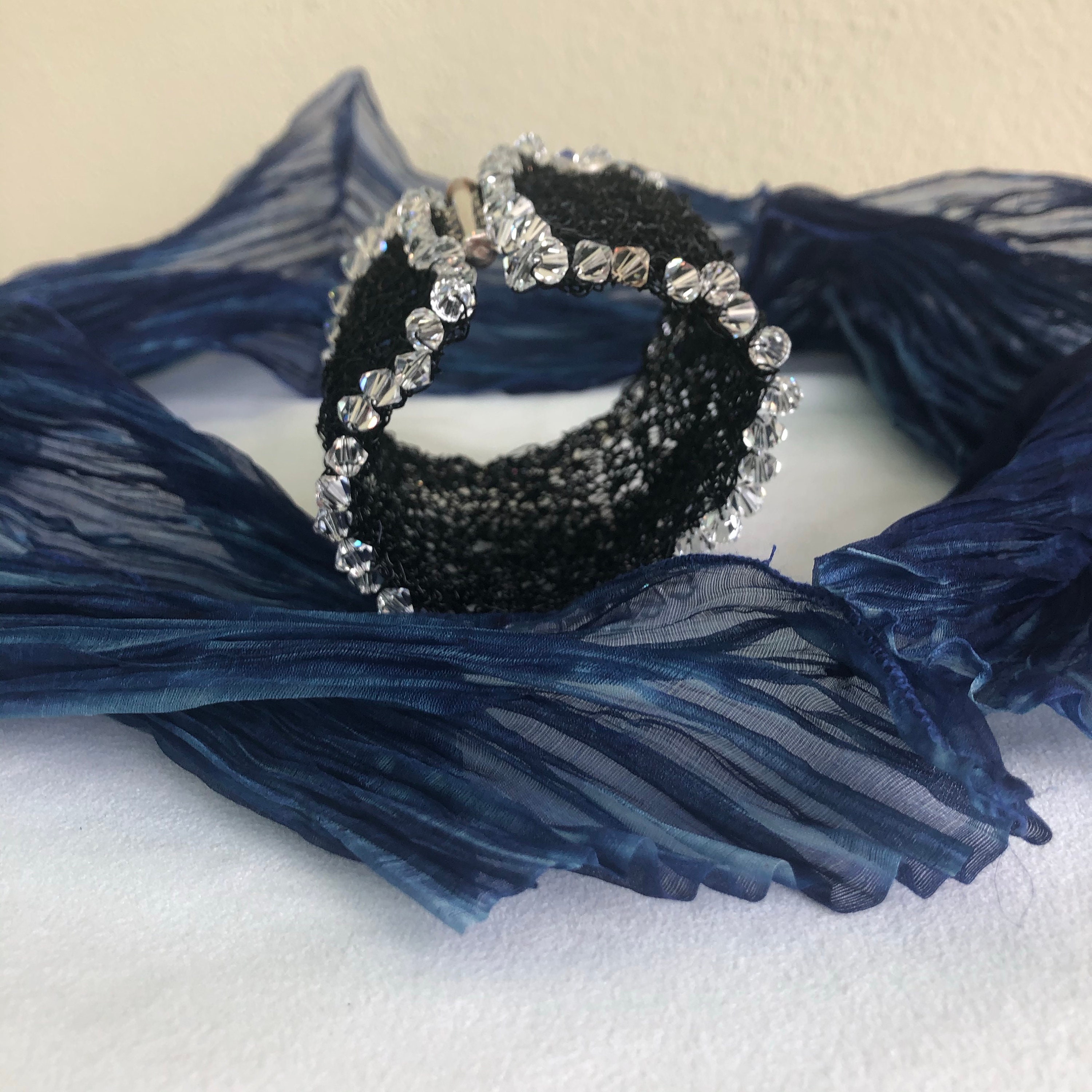 Black Mesh Cuff, Mesh Woven, One of a Kind, Handcrafted Wide 7 Inch ...