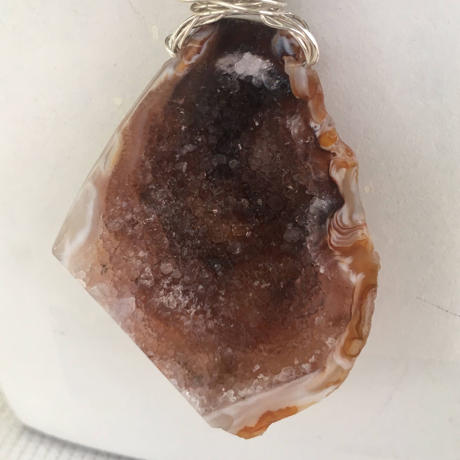 Opal Geode Necklace, Hand Knotted, Pink Opal, Natural Geode Pendant, 3 ...