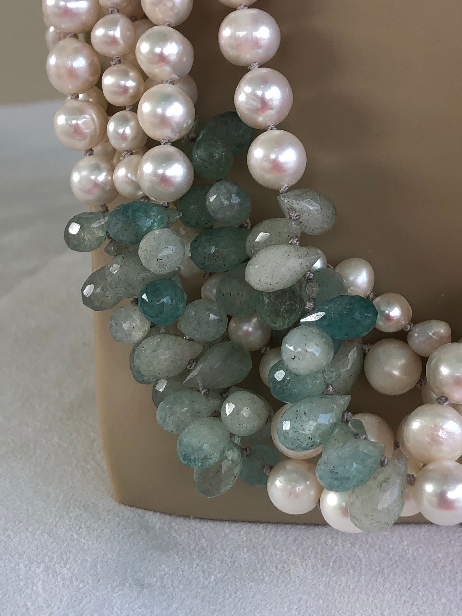 Emerald Pearl Necklace, 6 Strands of Fresh Water Pearls, 88 Emerald ...