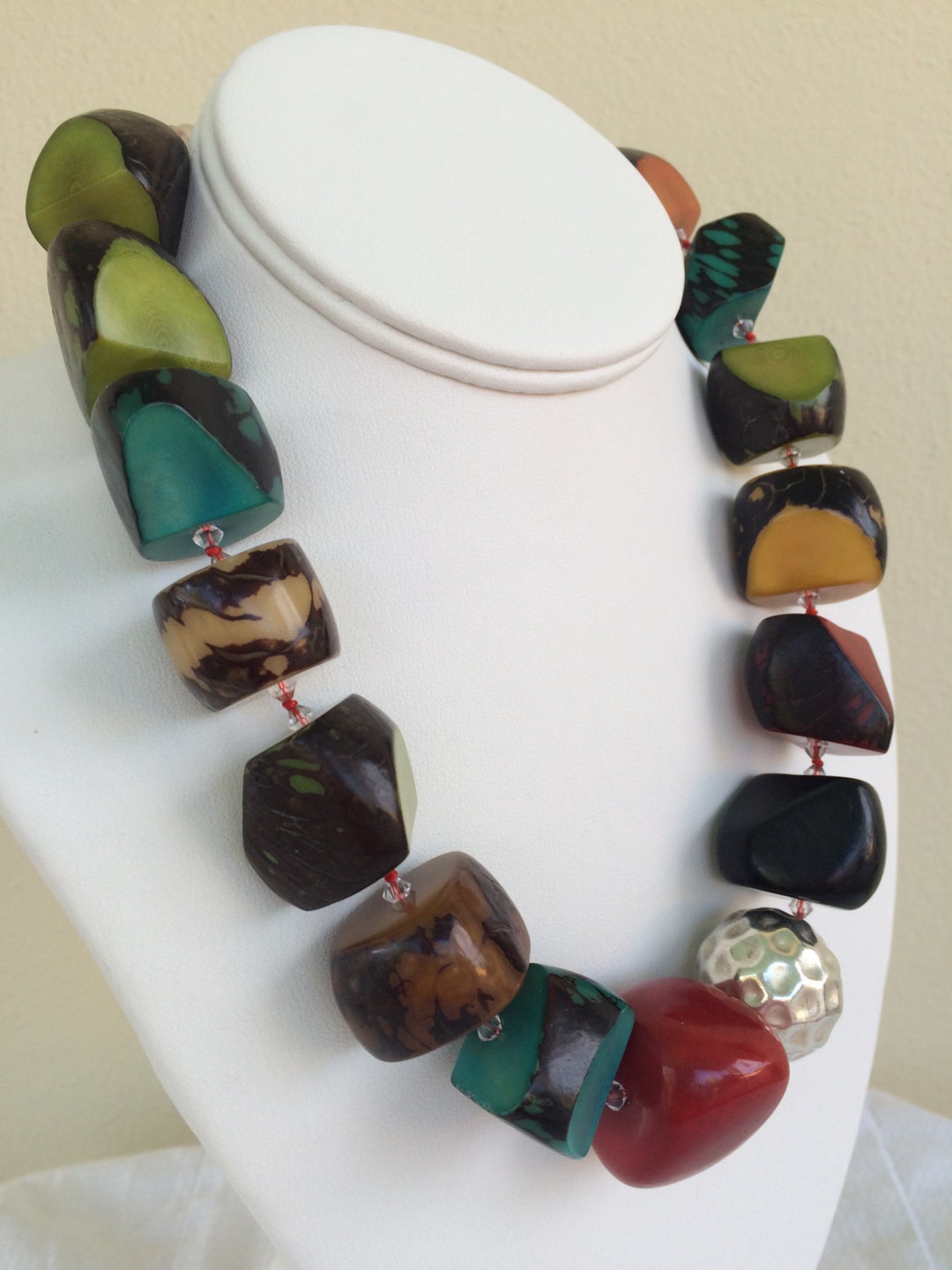 Organic Gem Necklace, Hand-knotted in Red Silk, Bio Gems From ...