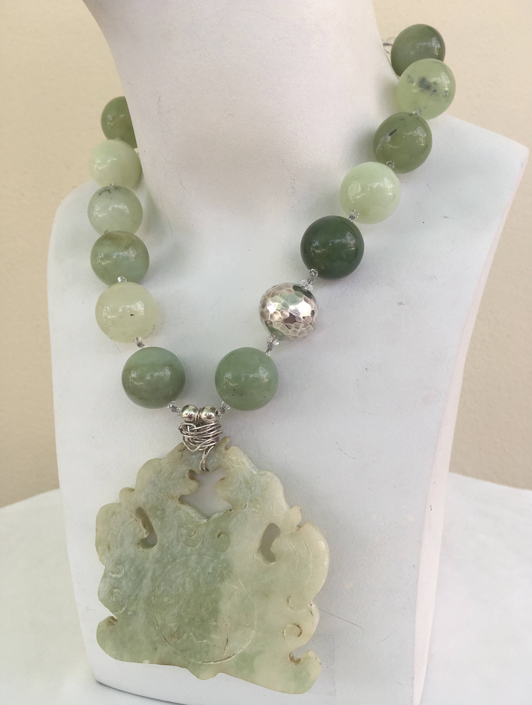 Jade Pendant Necklace, Hand Knotted, 21 Mm New Jade, 3 Inch by 3 Inch ...