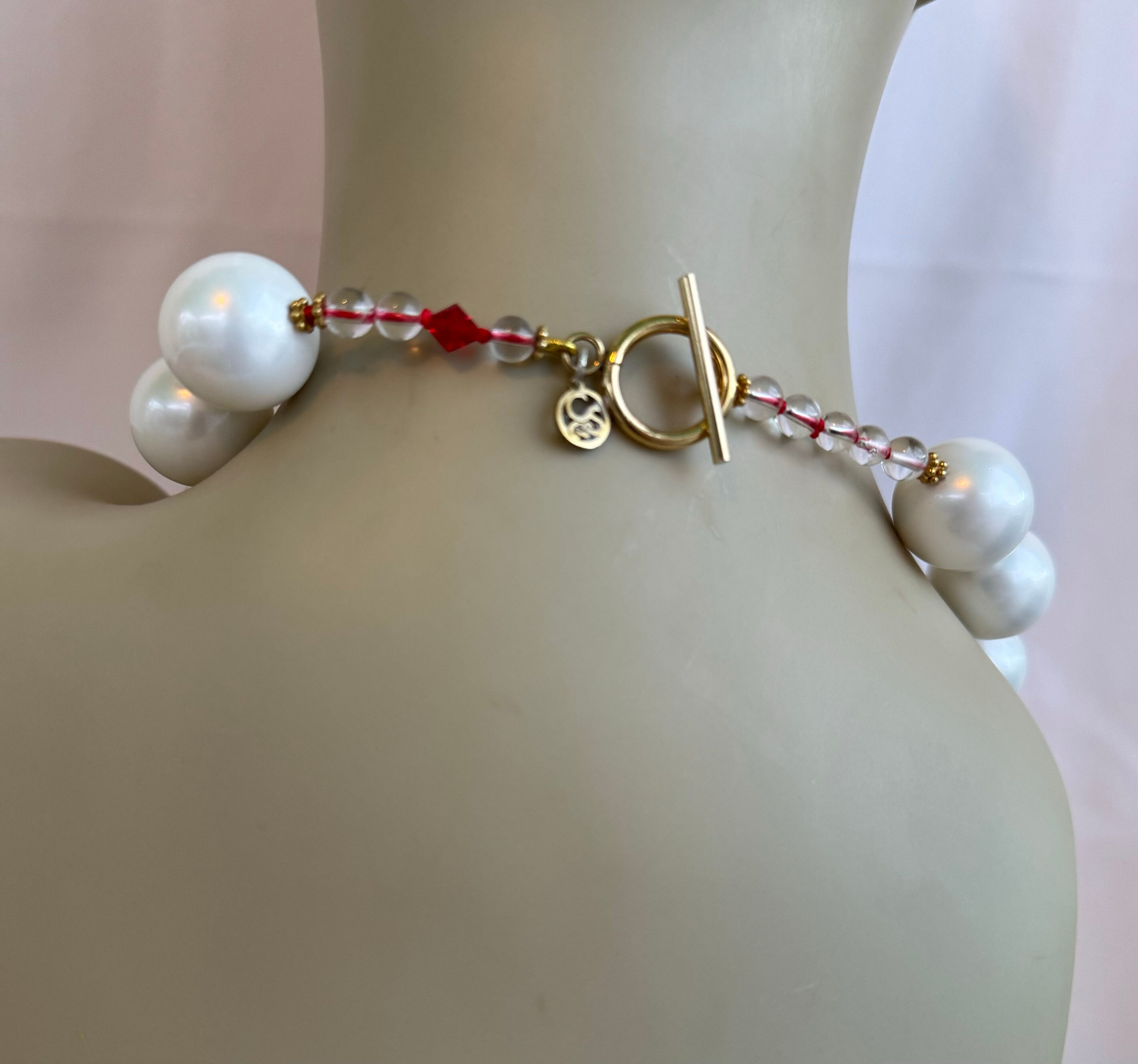 Pearl African Necklace, 20 Mm Shell Pearls Hand Knotted in Red Silk ...