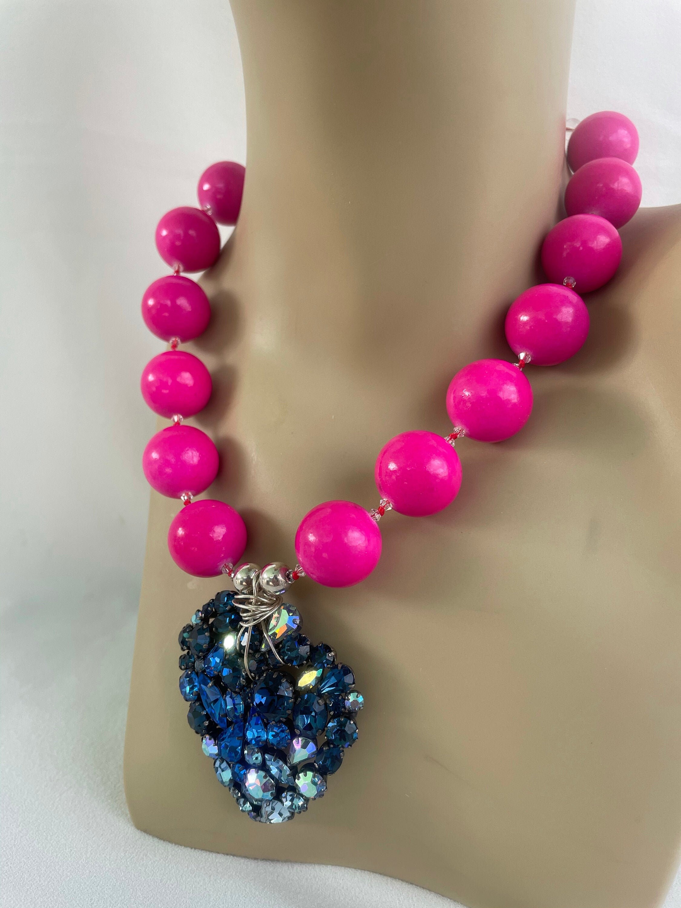 Hot Pink Fossil Stone Hand Knotted 20 Mm Fossil Stone - Etsy UK