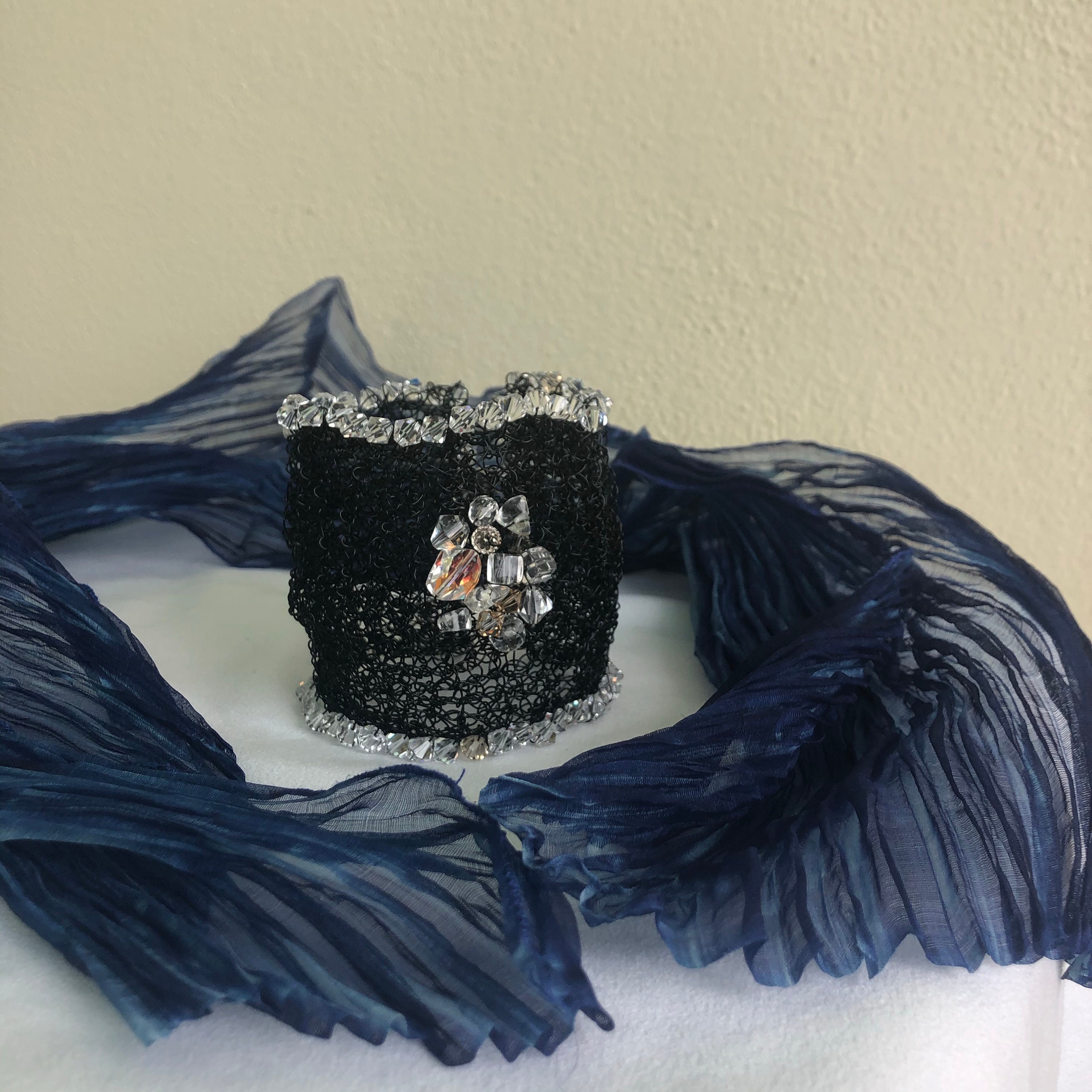 Black Mesh Cuff, Mesh Woven, One of a Kind, Handcrafted Wide 7 Inch ...