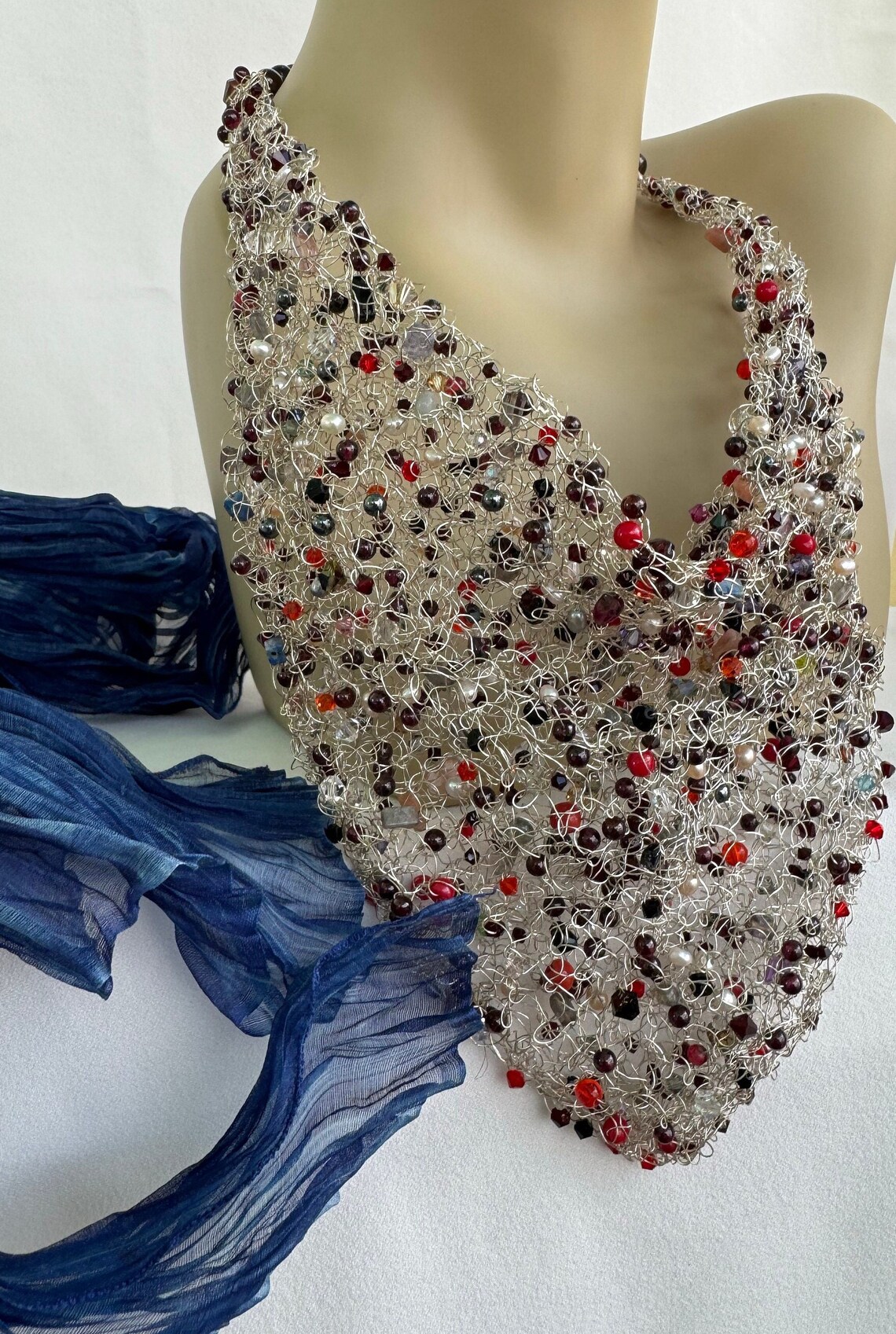 Mesh Bib Necklace Sculpted and Woven Sterling Over Copper - Etsy