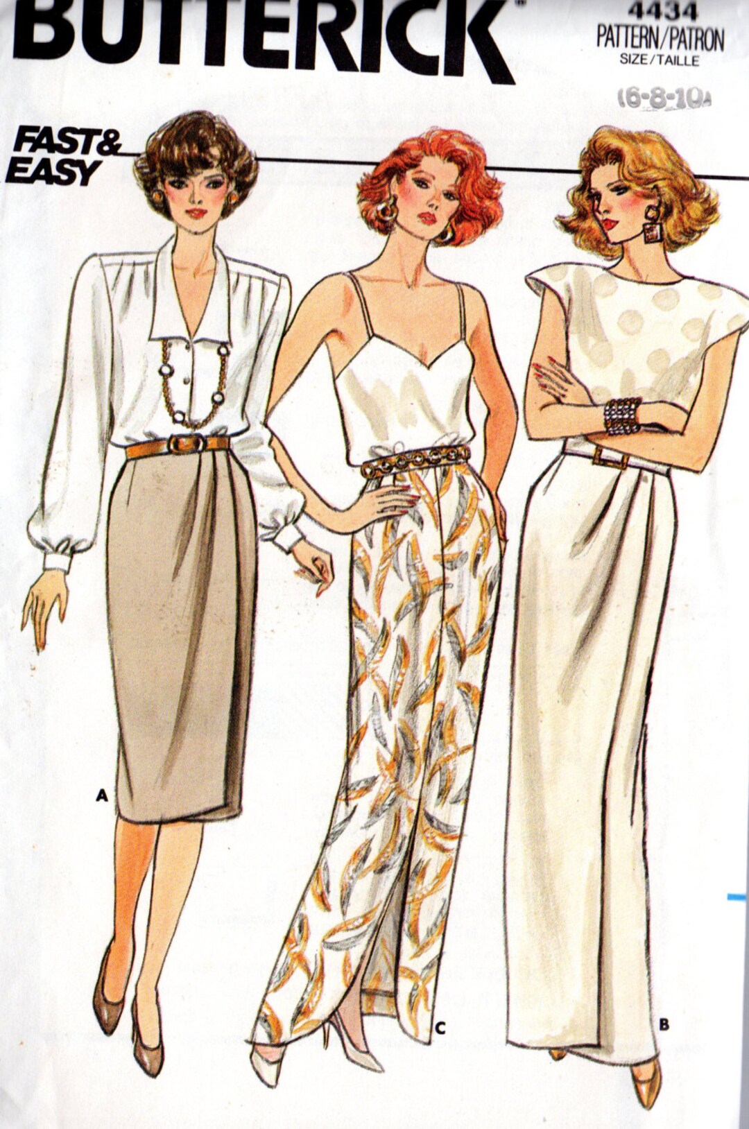 Vintage 1986 Butterick Fast & Easy Pattern 4434 FRONT OVERLAY SKIRTS ...