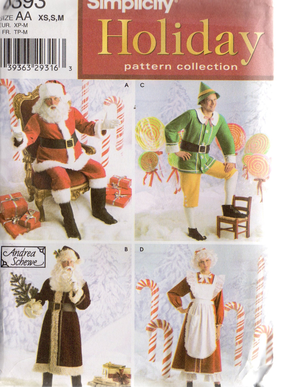 Simplicity HOLIDAY Costume Pattern 2542 SANTA Mrs. Claus ELF Father ...