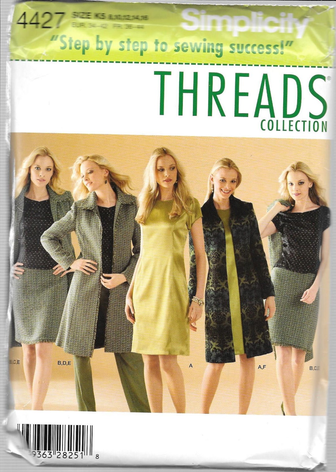 Simplicity Threads Pattern 4427 DRESS Top PANTS Skirt COAT Misses Sizes ...