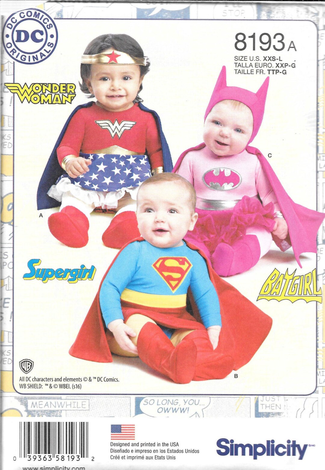 Out of Print Simplicity DC Comics SUPER HEROES Pattern 8193 Batgirl ...