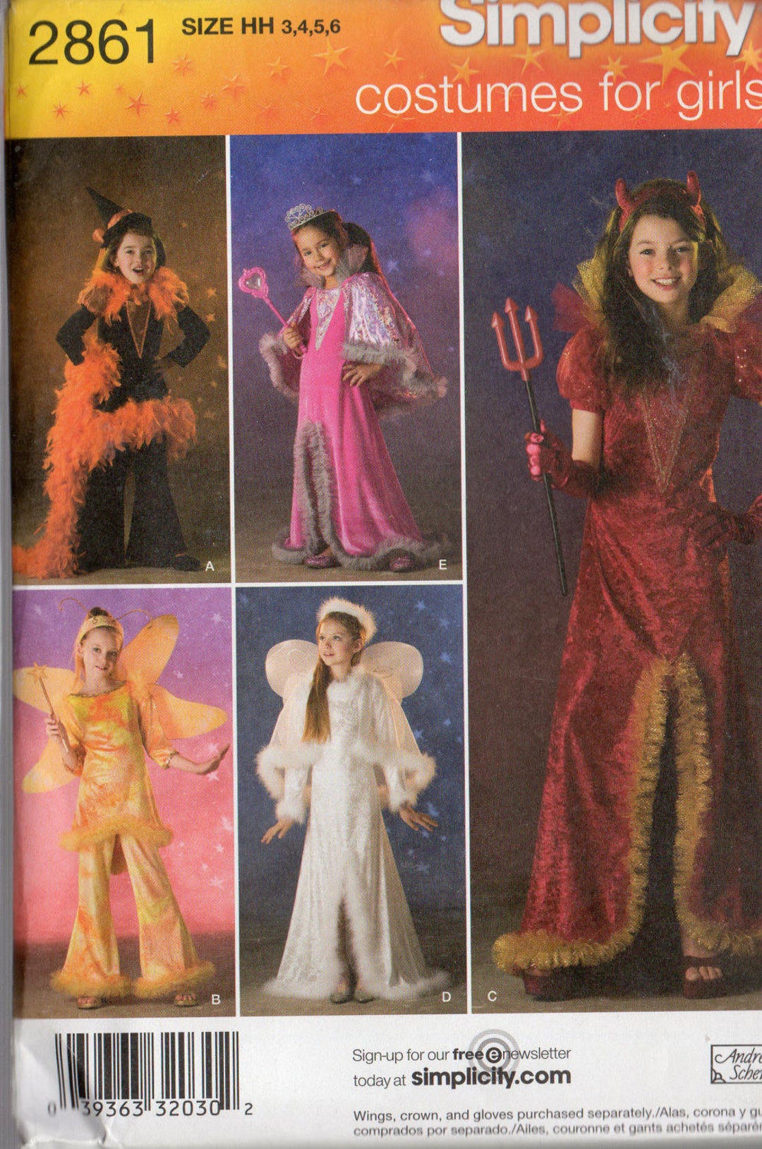 Simplicity Costumes for Girls Pattern 2861 ANGEL WITCH DEVIL Kids 3 4 5 ...