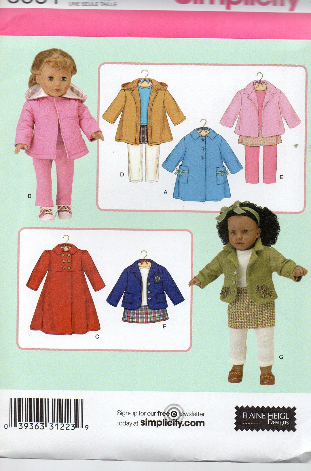 18 Doll CLOTHES Simplicity Pattern 3551 by Elaine Heigl COATS & JACKETS ...