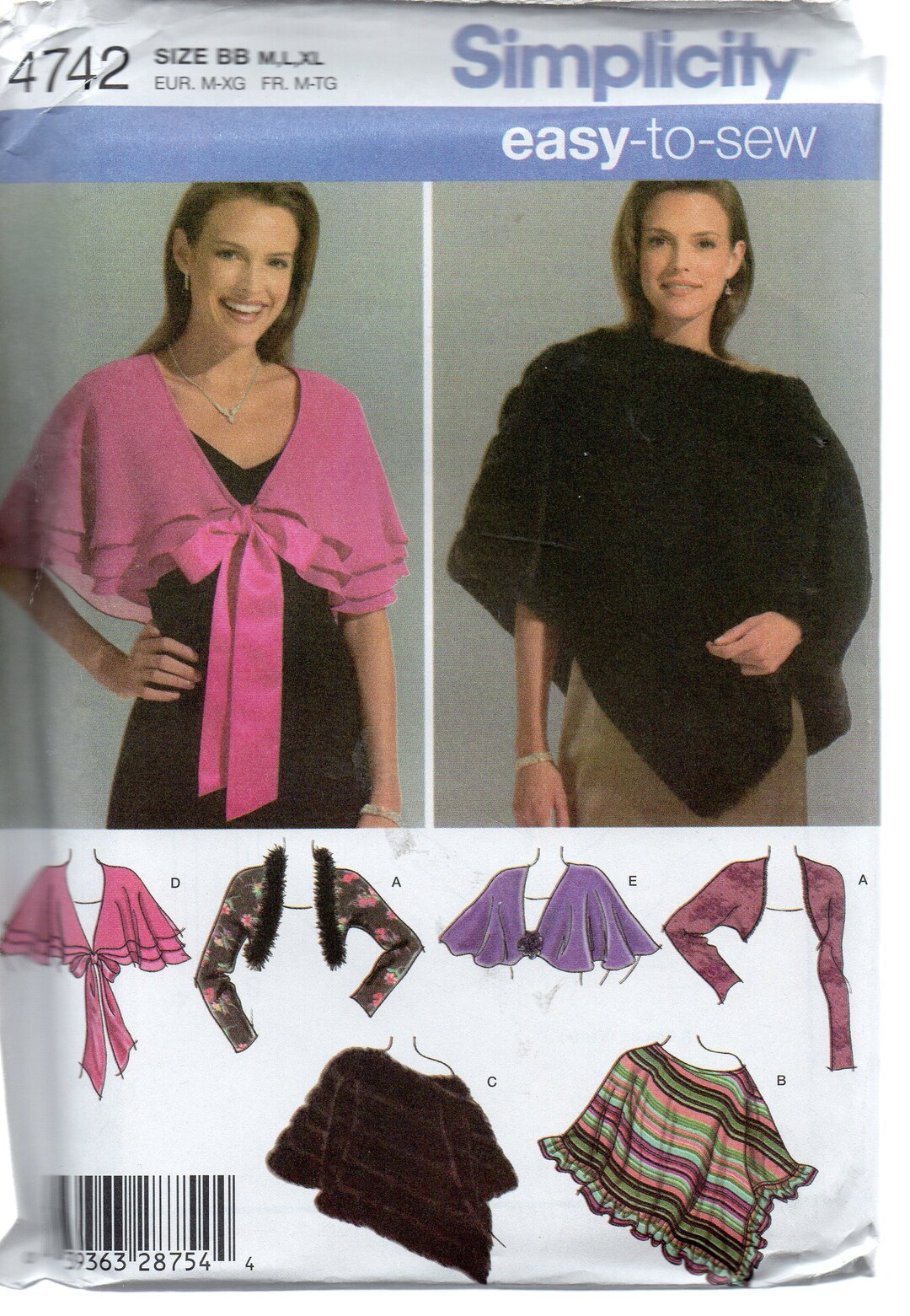 Simplicity Easy to Sew Pattern 4742 CAPELETS PONCHO & SHRUG Misses ...