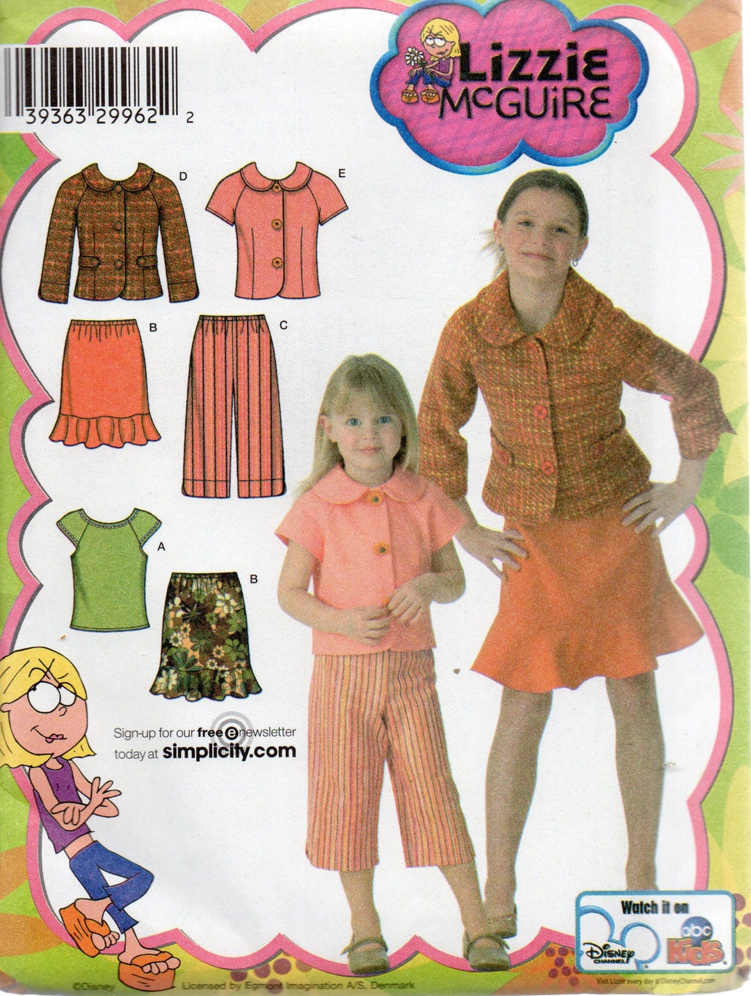 Simplicity Lizzie Mcguire Pattern 4104 TOP SKIRT CROPPED Pants Jacket ...