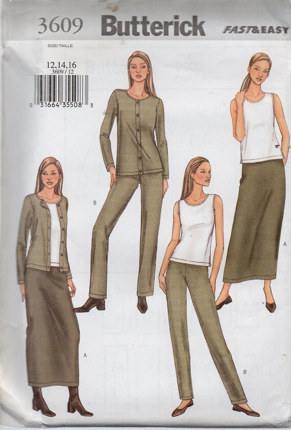 Butterick Fast & Easy Pattern 3609 Knit Jacket/top/skirt/pants - Etsy