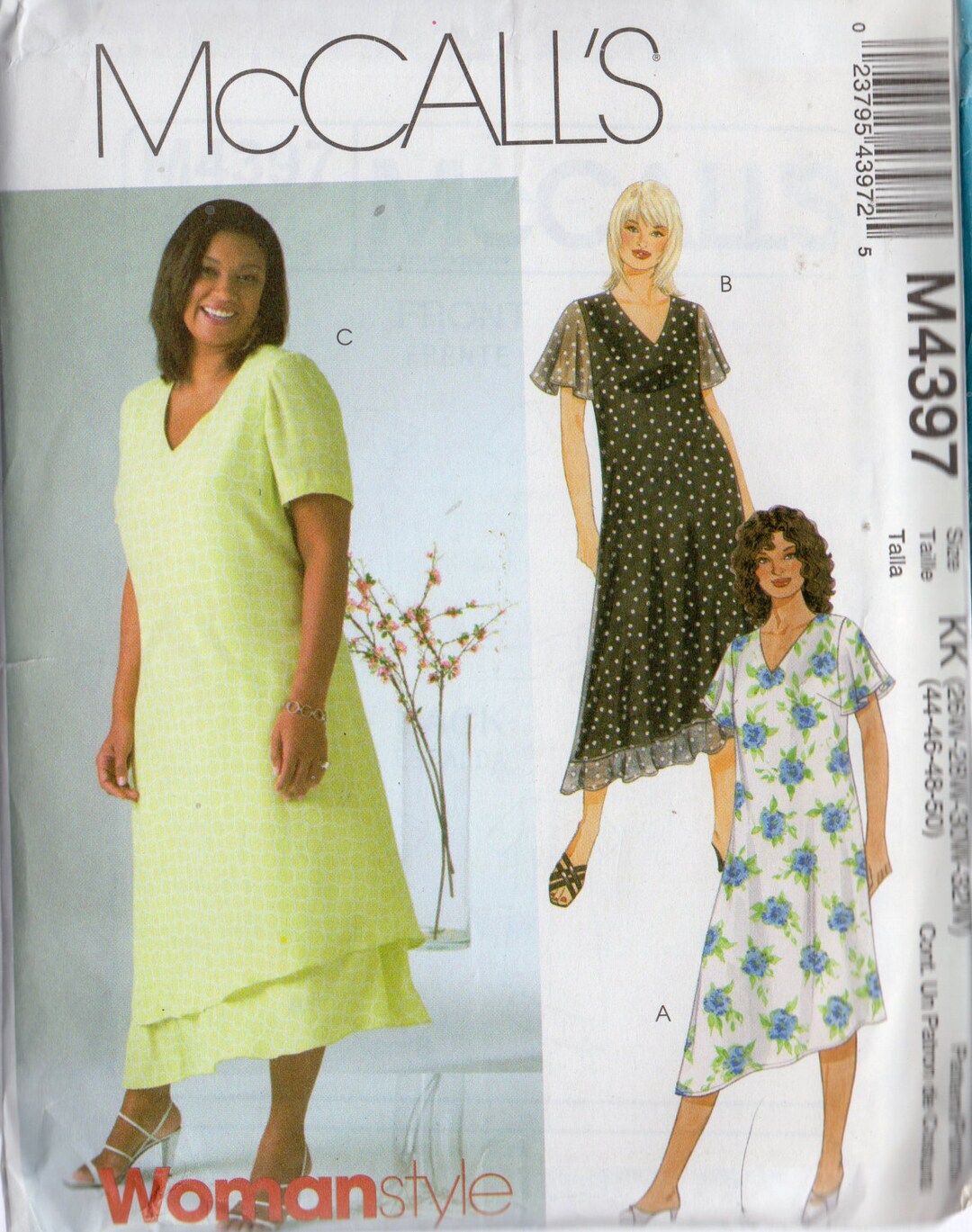 Mccall's Womanstyle Pattern 4397 V NECK DRESS 18W 20W 22W 24W - Etsy