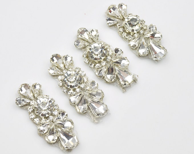 Set of 4 Small Rhinestone Applique Silver Crystal Rhinestone - Etsy